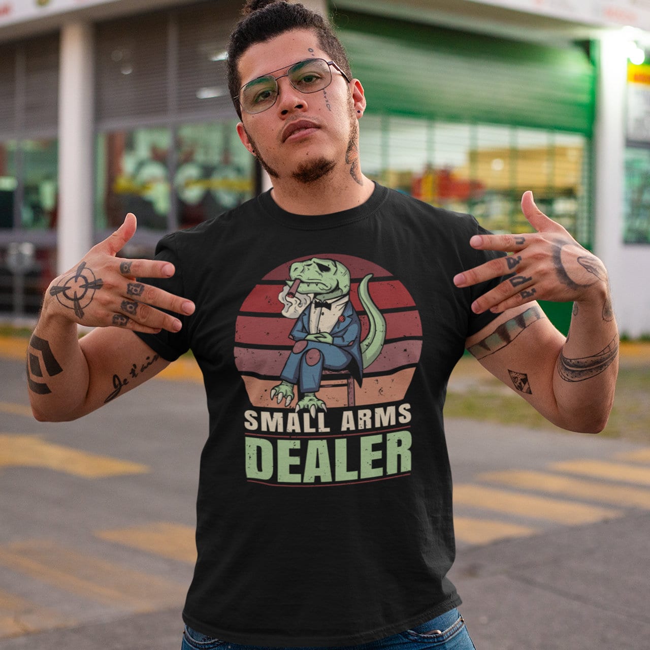 T-rex Small Arms Dealer T-shirt - Funny Tyrannosaurus Rex Shirt - Mafia ...