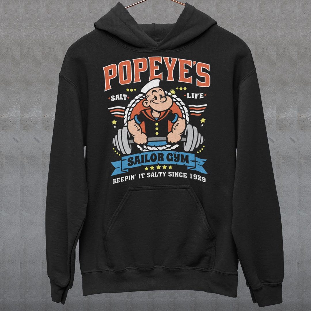 Popeye's Sailor Gym Hoodie - 1920s Cartoon Shirt - Popeye the Sailor ...