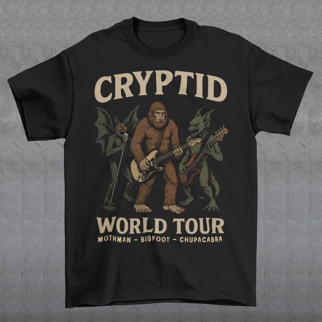 Cryptid World Tour T-shirt– Mothman Bigfoot Chupacabra Rock Band Tee ...