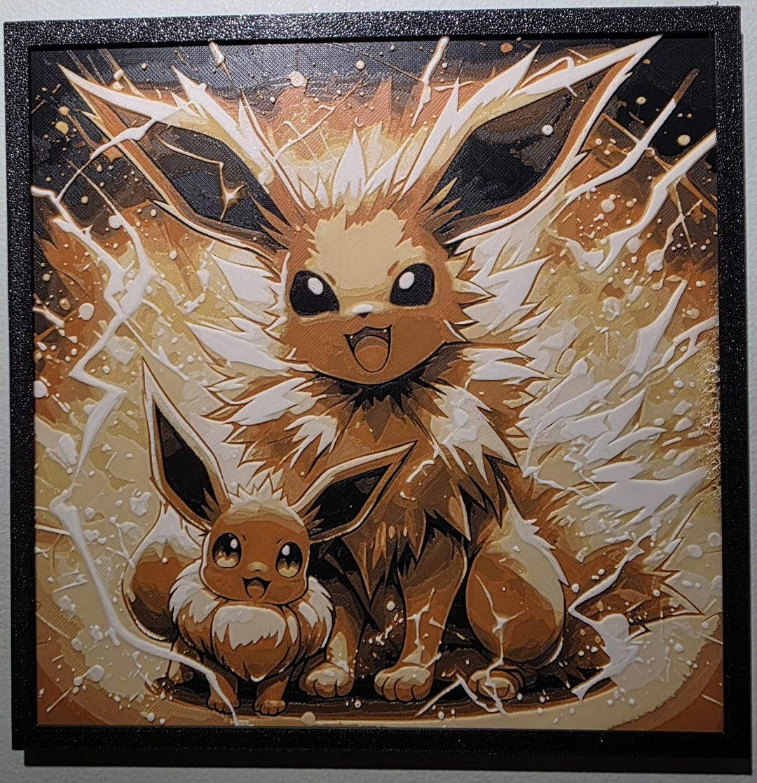 Pokemon Jolteon & Eevee Picture With Frame 8inx8in Hueforge 3D Printed ...