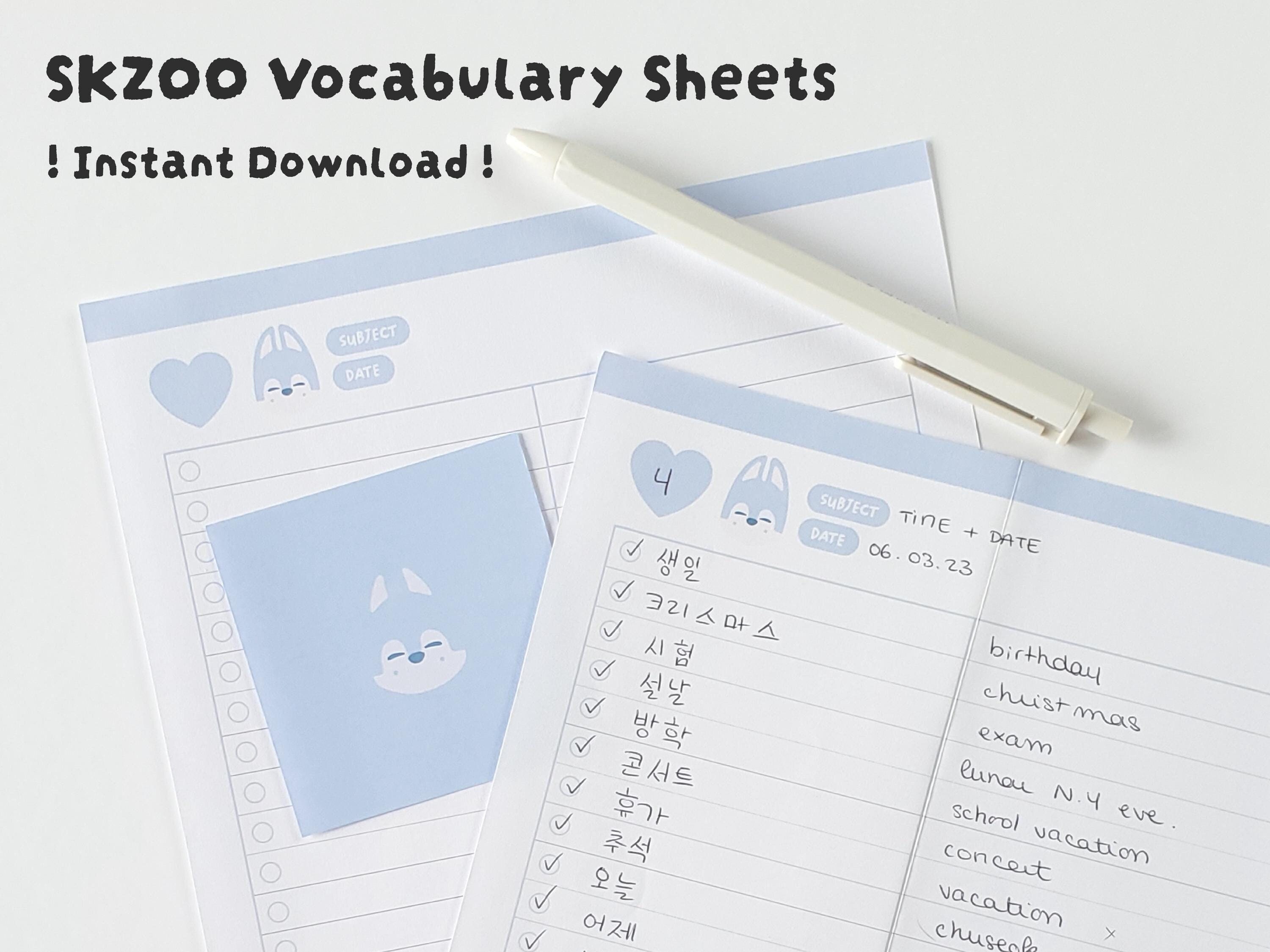 SKZOO Vocabulary Sheets | Printables | Instant Download | Stray Kids ...