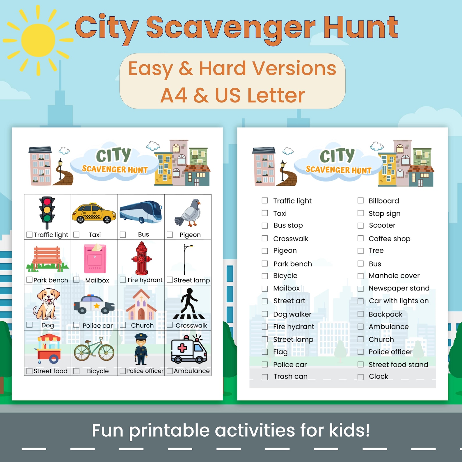 City Scavenger Hunt Printable - Easy + Hard, A4 & Letter - Fun Kids ...