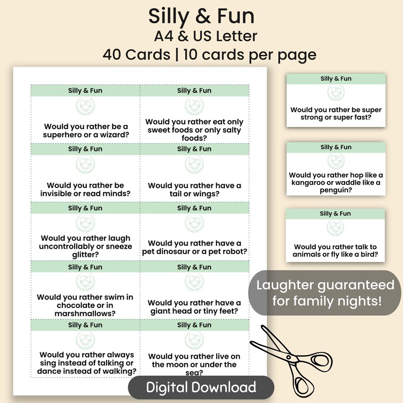 Would You Rather Game Printable | 190 Cards for Kids Teens | Travel ...