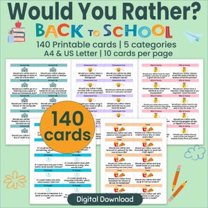 Would You Rather School Edition – 140 Cards + Editable Sheet | Back to ...