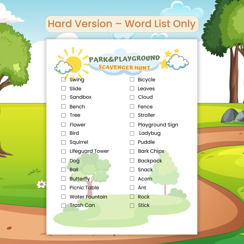 Playground Scavenger Hunt Printable – Park Treasure Hunt Game for Kids ...