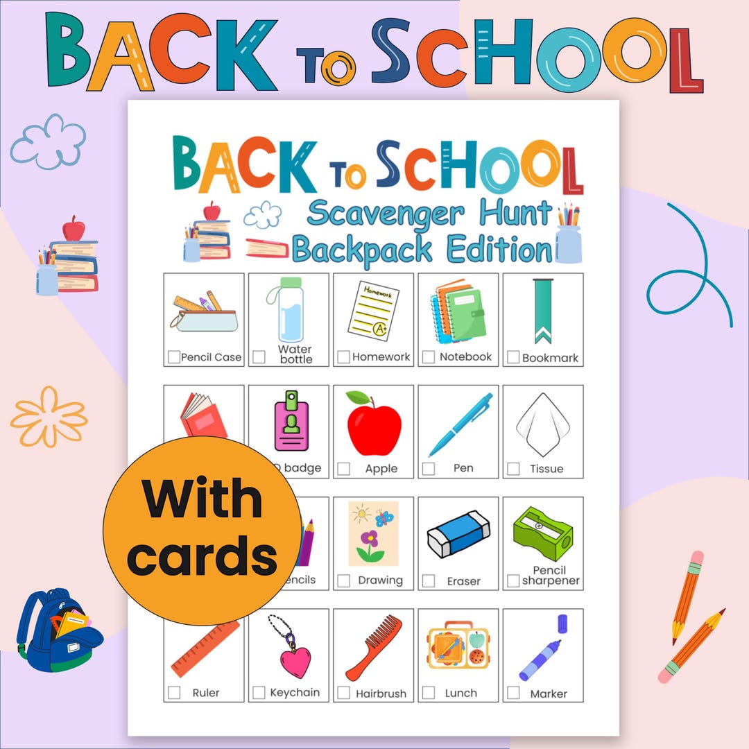 Backpack Scavenger Hunt – Back to School Printable Game + Cards (A4 ...