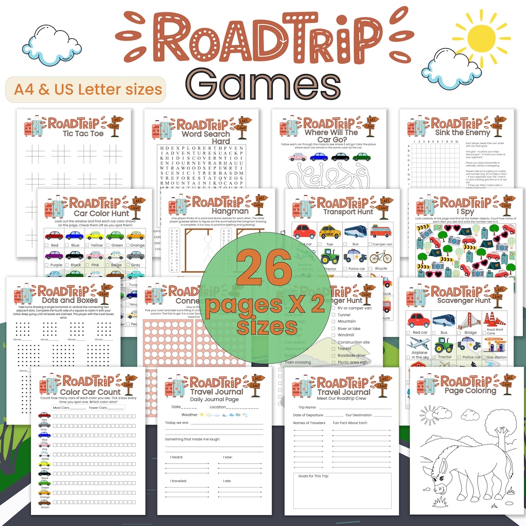 Road Trip Printable Games & Travel Journal for Kids and Adults | Fun ...
