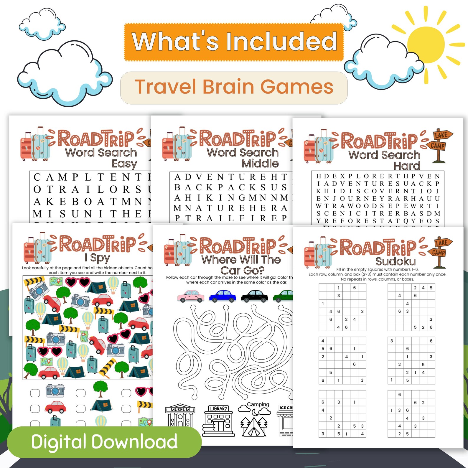 Road Trip Printable Games & Travel Journal for Kids and Adults | Fun ...