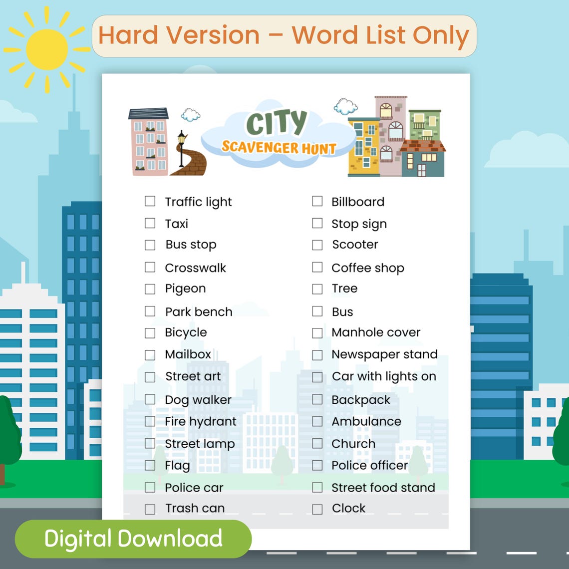 City Scavenger Hunt Printable - Easy + Hard, A4 & Letter - Fun Kids ...