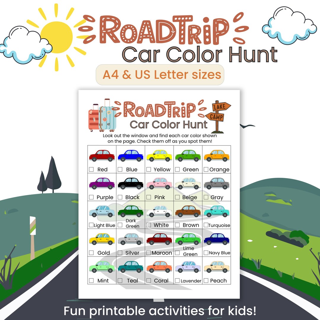 Car Color Hunt Printable Game | Road Trip Kids Activity | A4 & US ...