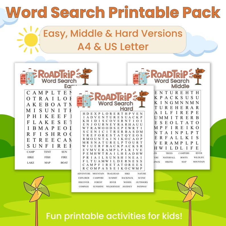 Word Search Printable Pack | 3 Levels Easy-middle-hard | Travel Word ...
