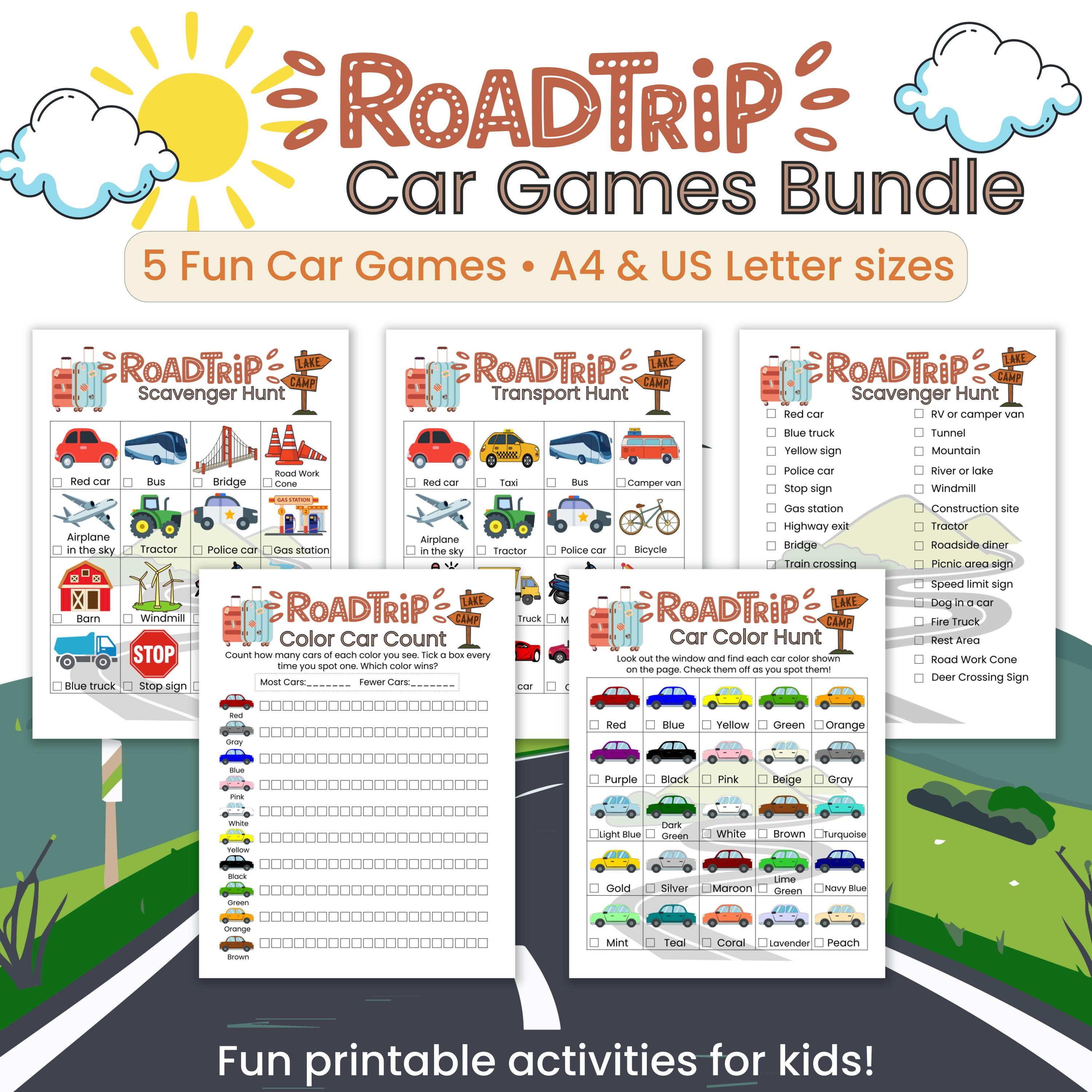 Road Trip Car Games Printable Bundle | 5 Fun Scavenger Hunts & Car ...