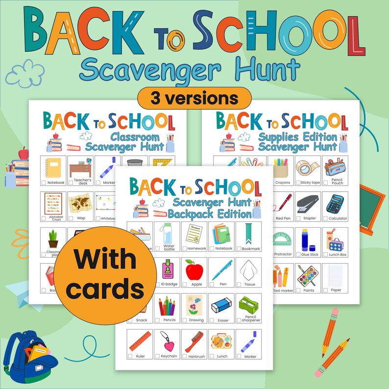 Back to School Scavenger Hunt Printable – 3 Games + Cards – Classroom ...