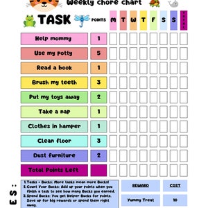 Chore Chart, Responsibility Chart, Toddler, Animal Theme, Reward Money ...