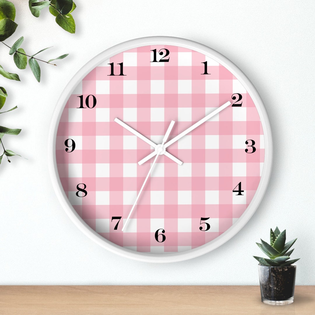 Pink Gingham Checked Clock - Etsy