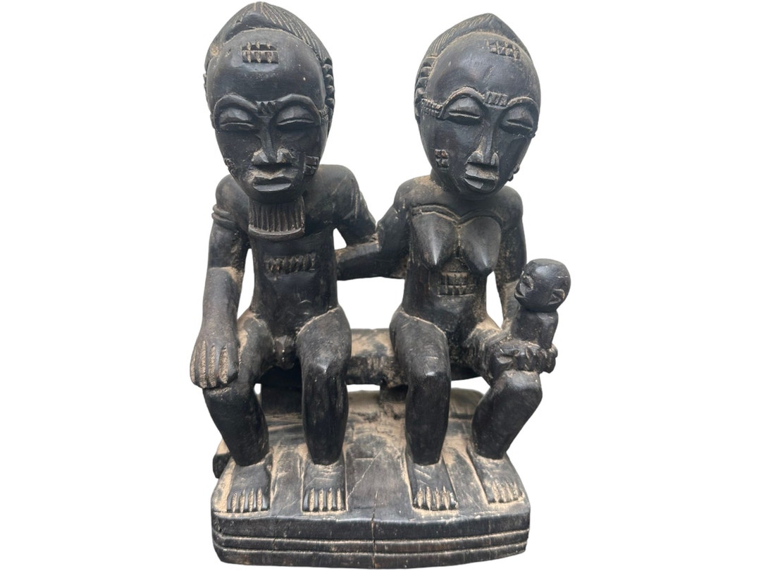 Authentic African Sculpture, Ghana Fanti Couple and Child, Handcrafted ...