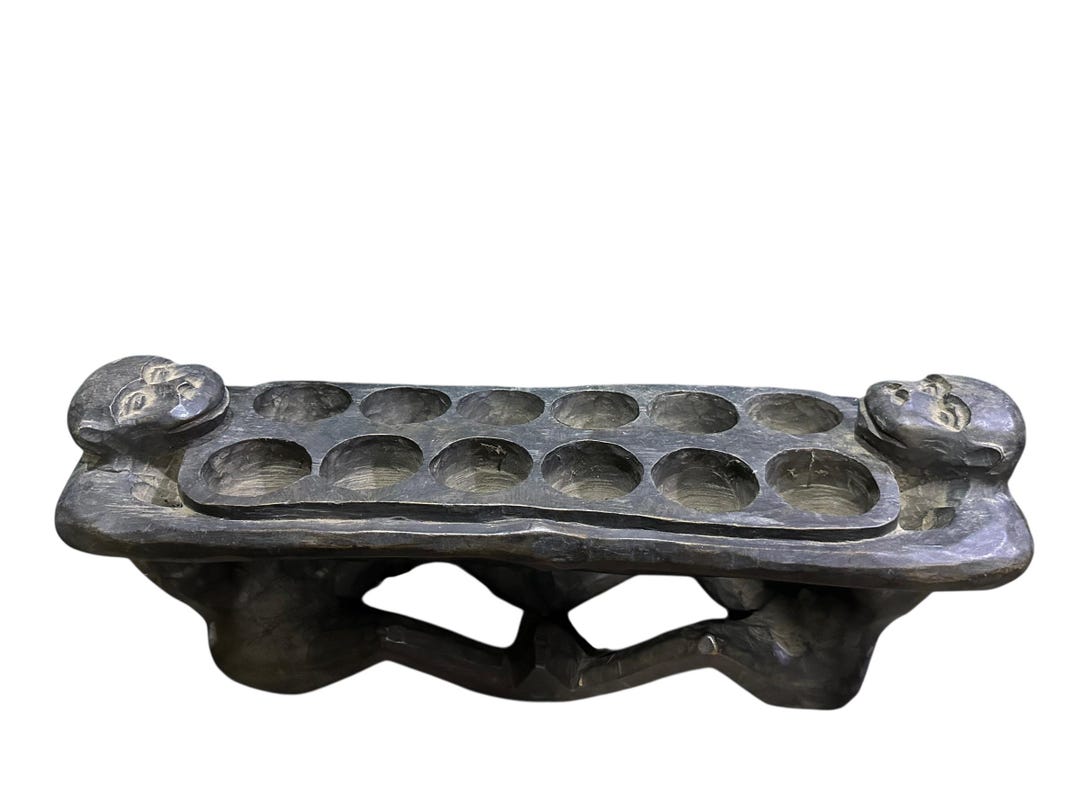 Antique Mancala Board Game, African Carved Wooden Game Made in Ghana ...