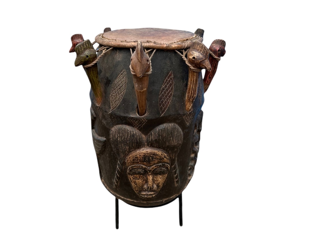 Vintage Kpanlogo Drum: West African Carved Wood Percussion Instrument ...