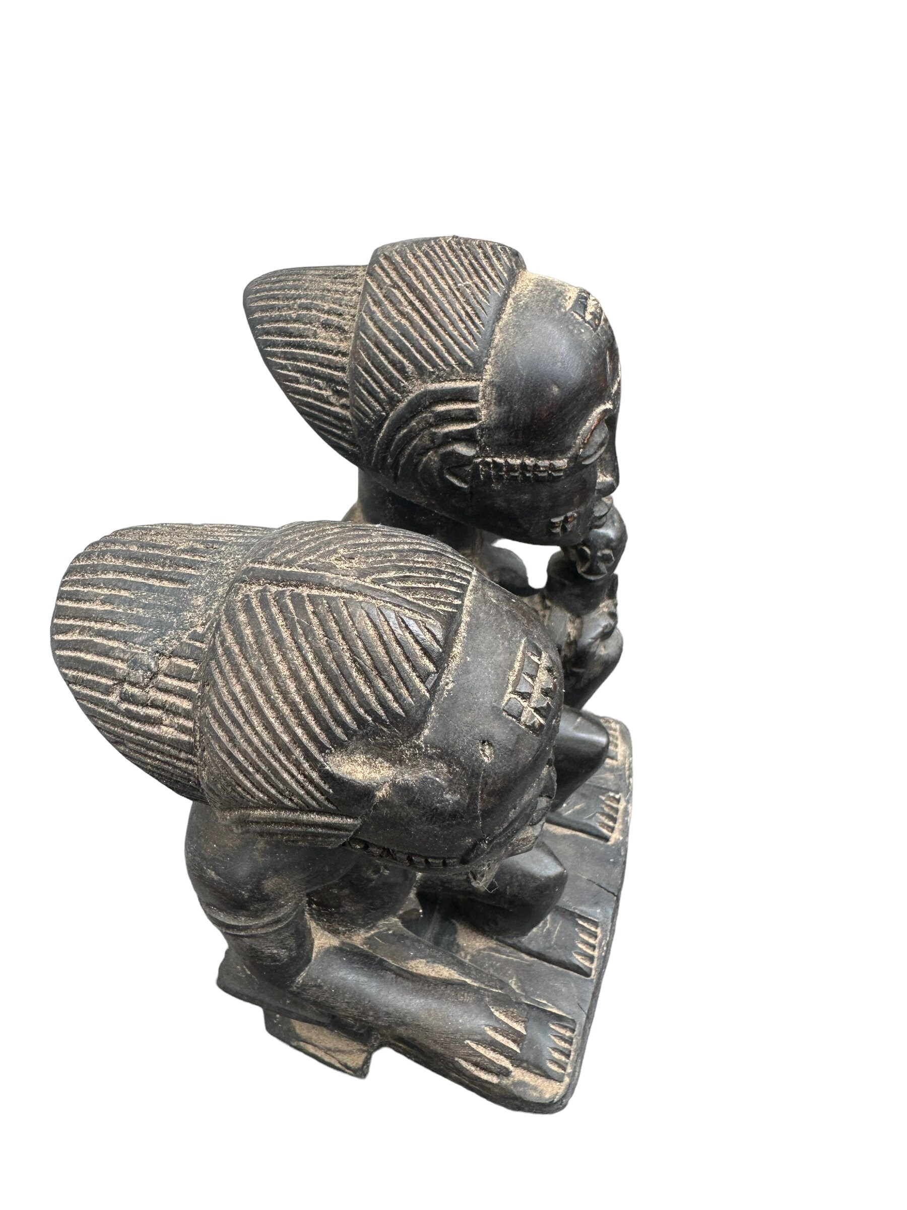 Authentic African Sculpture, Ghana Fanti Couple and Child, Handcrafted ...