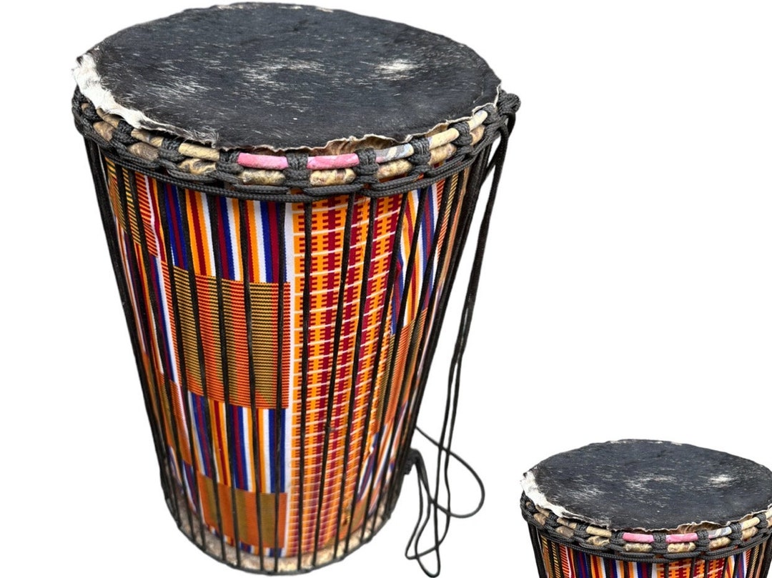 Ghanaian Kente Wrapped Dundun Drum: Hand Carved African Percussion - Etsy