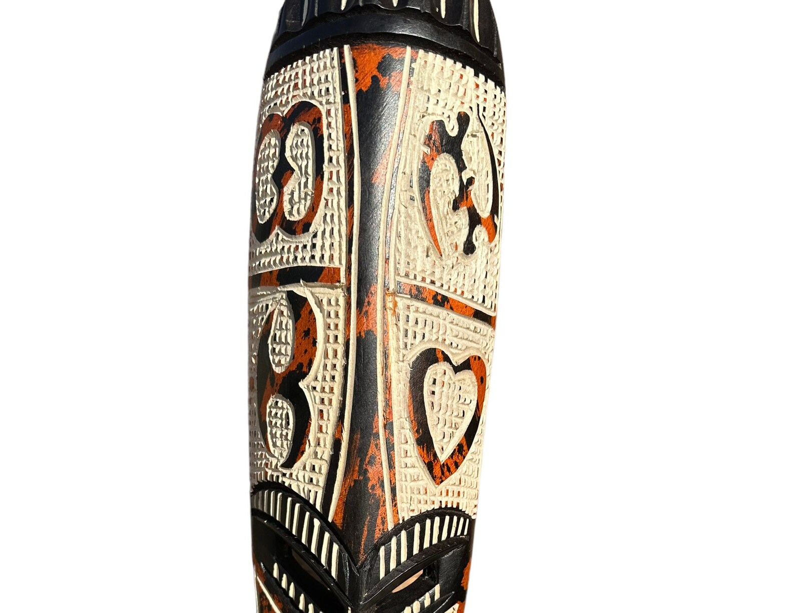 African Fang Mask Natural Wood Wall Decor, Orange Ghanaian Adinkra Wall ...