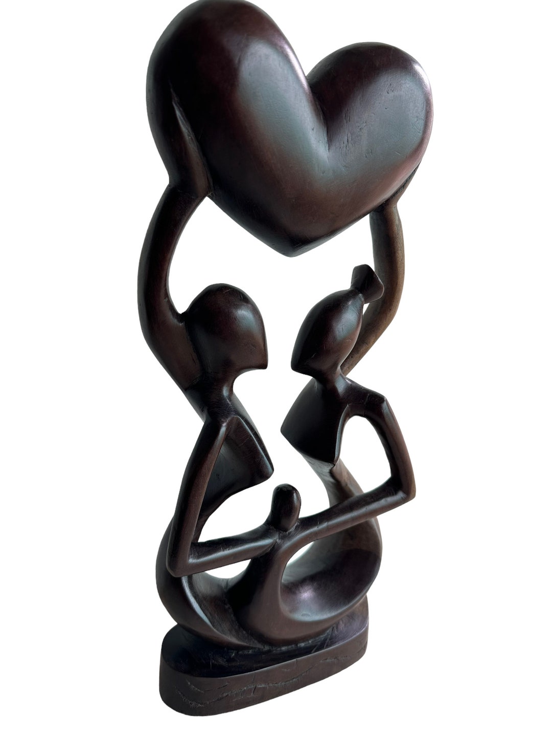 Handcrafted Wood Carved Sculpture, Symbolic Lovers Tabletop Statue ...