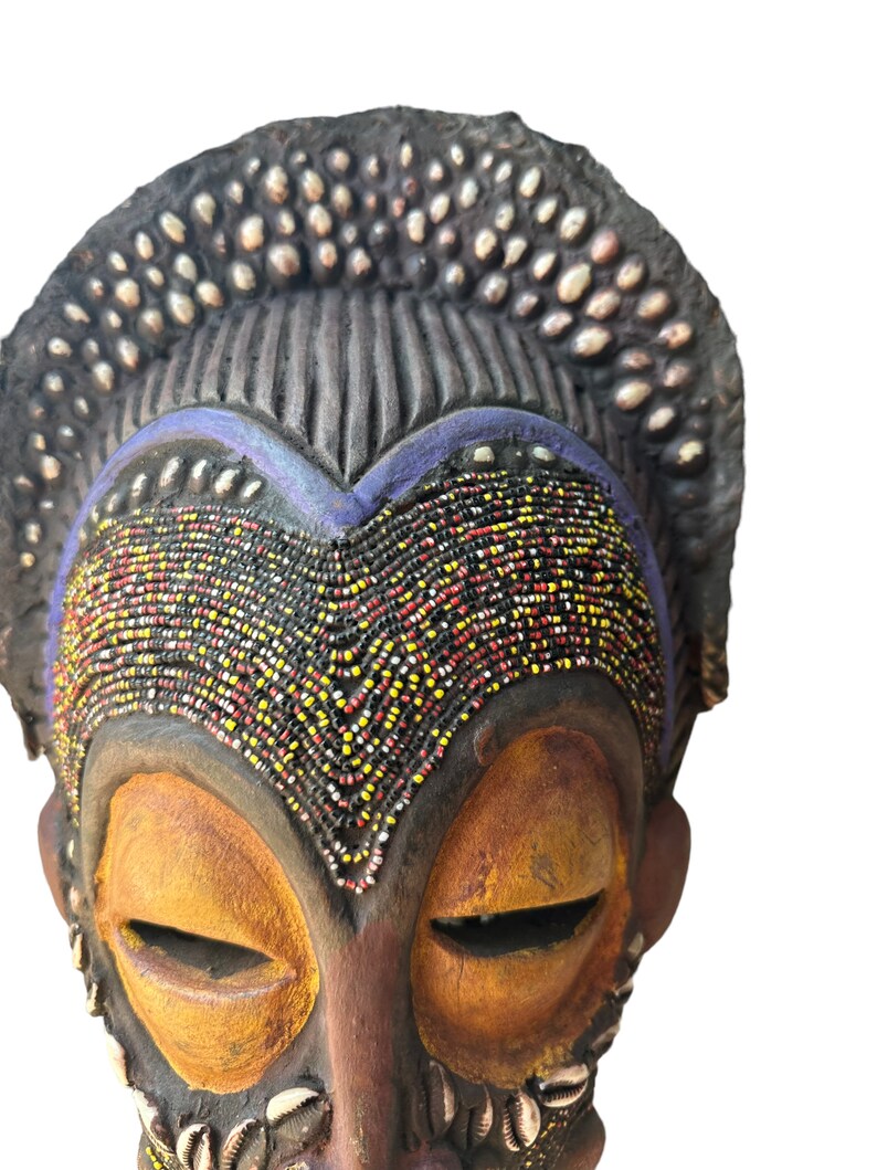 African Wooden Wall Mask Decor With Feathers Authentic Handcrafted Art ...