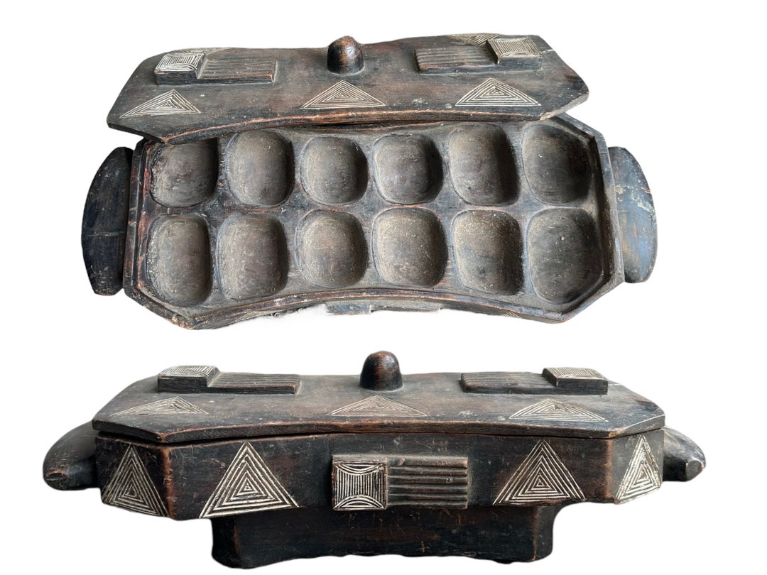 Antique Mancala Board Game, African Carved Wooden Game Made in Ghana ...
