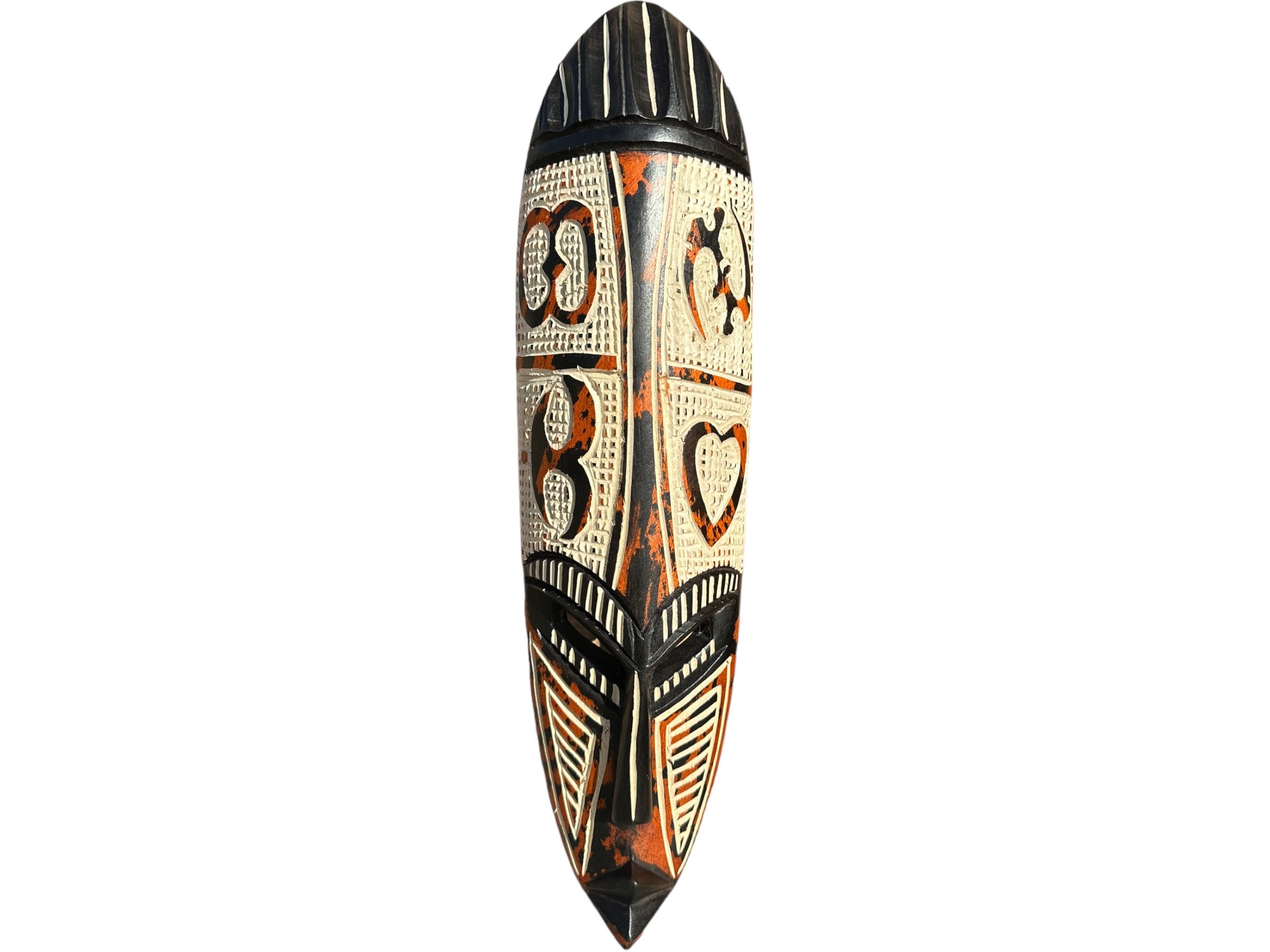 African Fang Mask Natural Wood Wall Decor, Orange Ghanaian Adinkra Wall ...