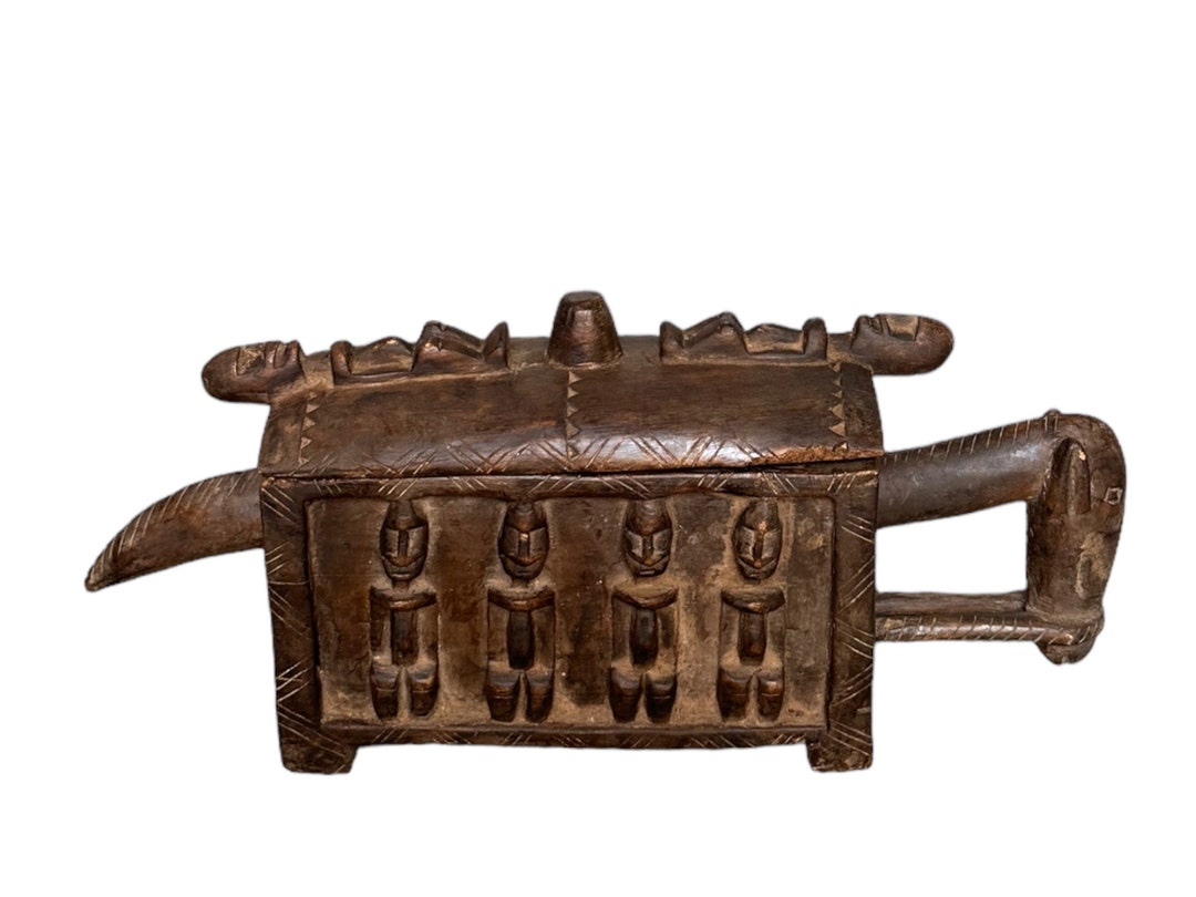African Ceremonial Box Dogon Ritual Vessel Antique Tribal Woodcarving ...