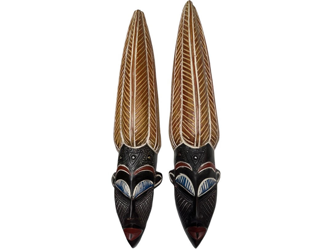 African Fang Mask Natural Wood Wall Decor, Ghanaian Adinkra Wall ...
