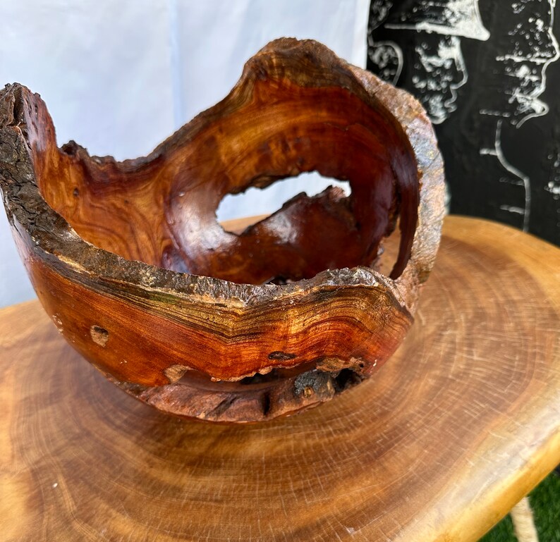 Single Natural Wooden Burl, Red Cherry Live Edge Bowl Made From a One ...