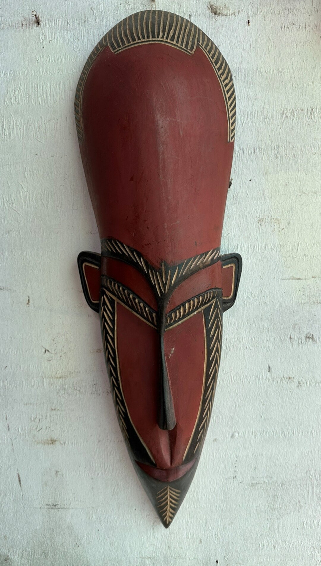 African Fang Mask - Natural Wood Wall Decor, Hand Carved Wall Hanging ...