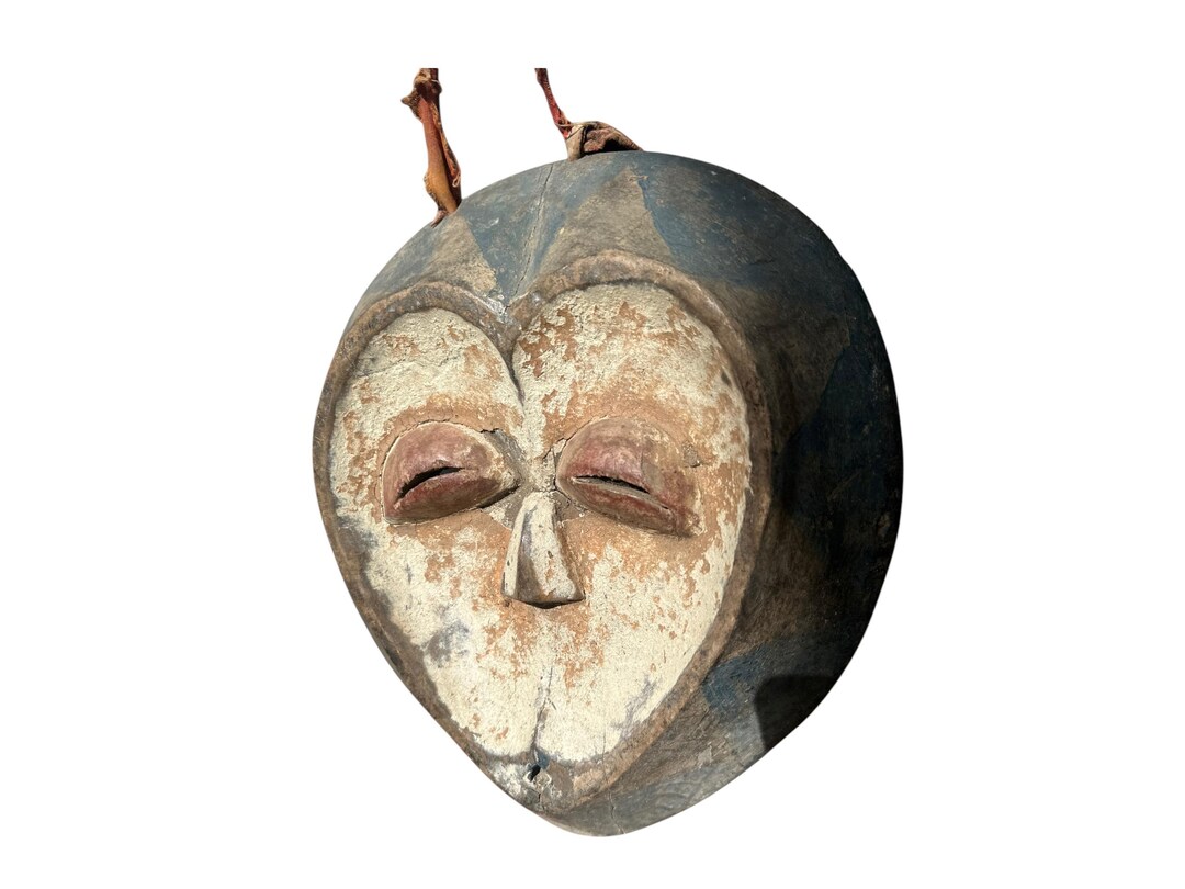 Antique African Mask, Kwele Round Face Tribal Decorative Art Gabon ...