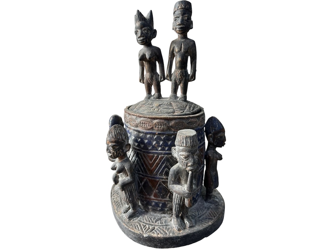 Antique Sculpture Divination Pot, African Idols-yoruba Ifa Sacrificial ...