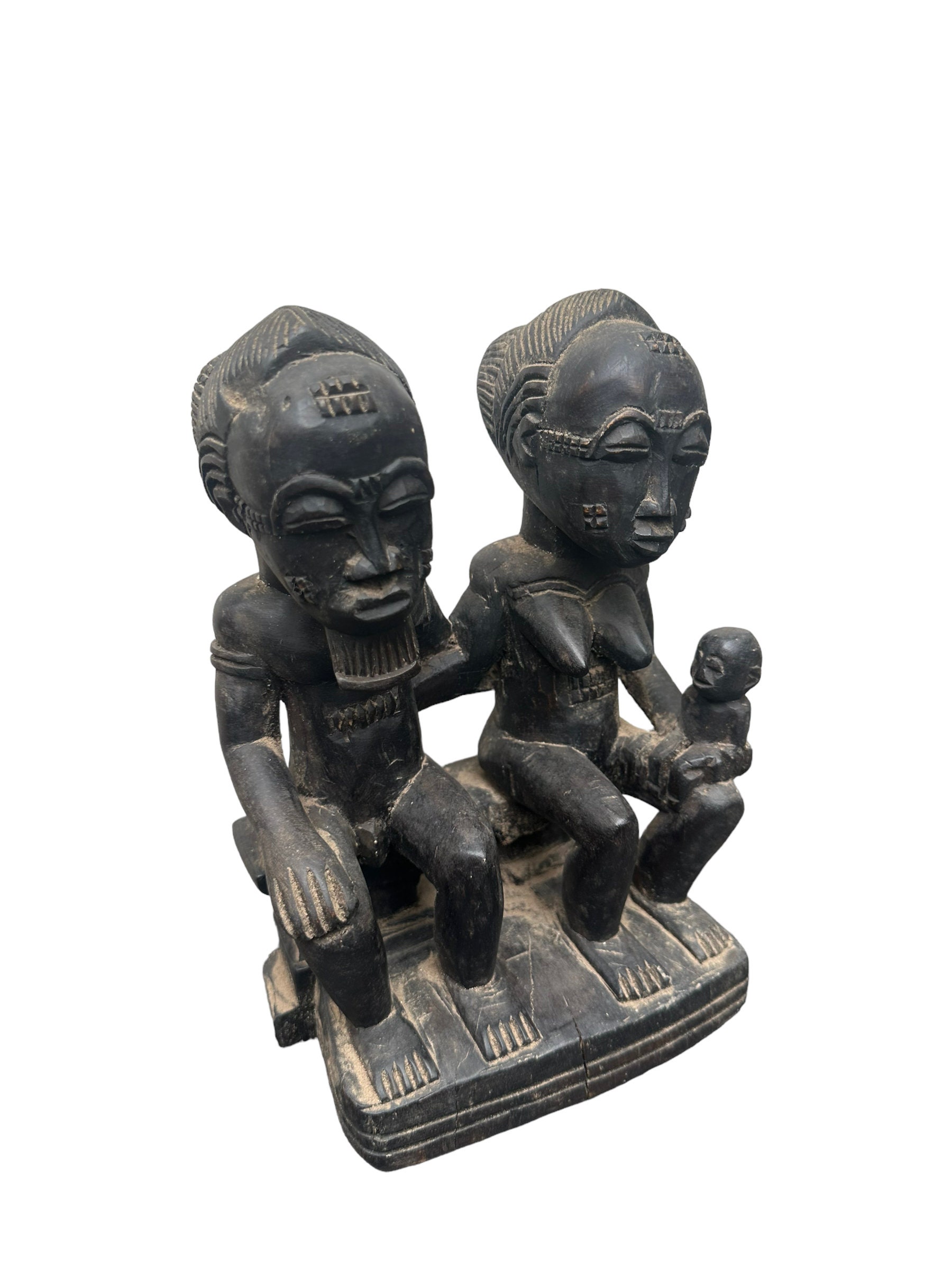 Authentic African Sculpture, Ghana Fanti Couple and Child, Handcrafted ...