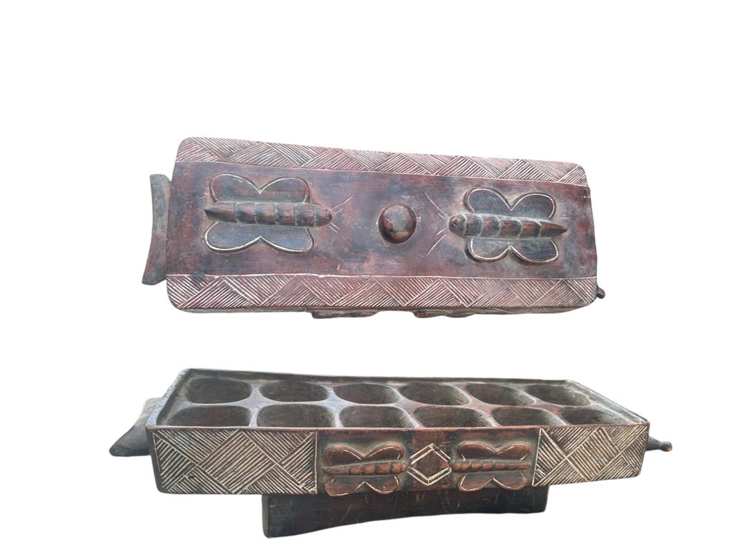 Antique Carved Wooden Mancala Board Game: Ghana Owari With Lid - Etsy