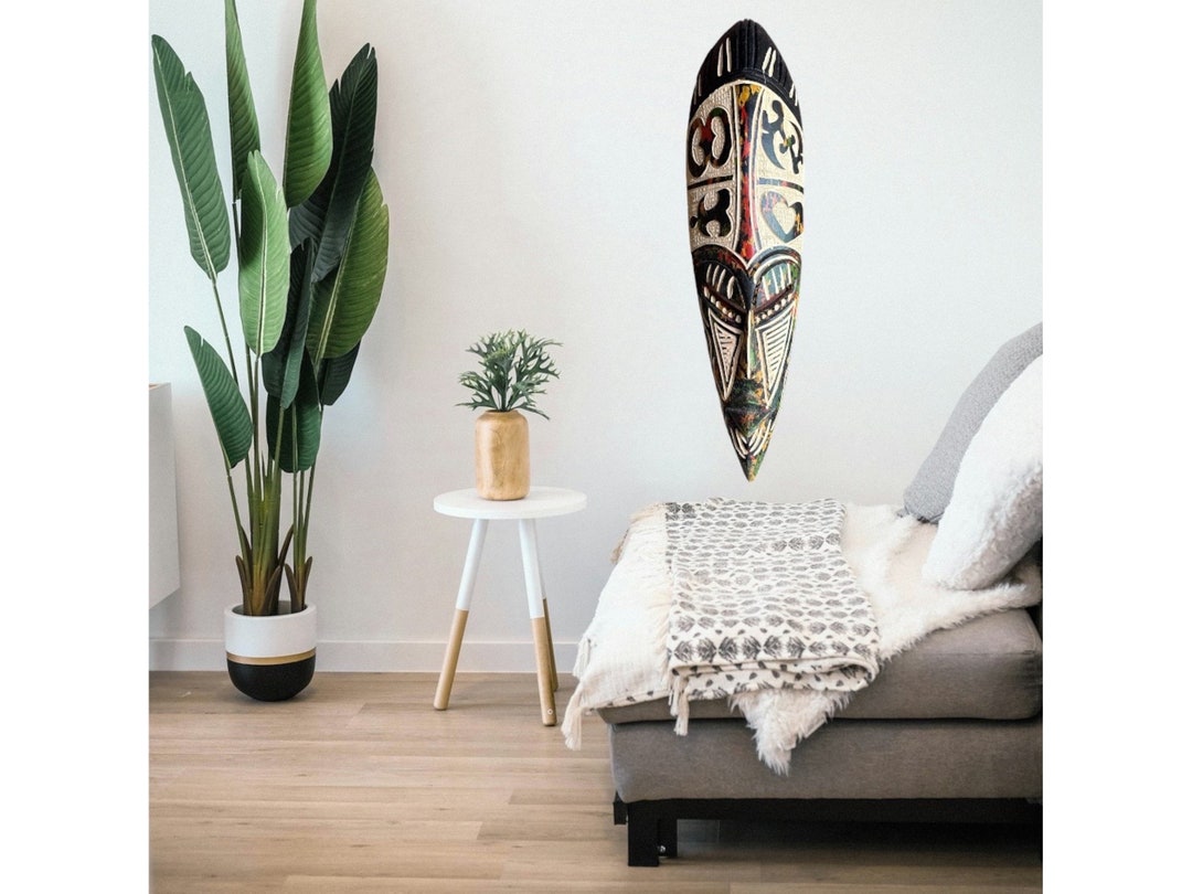 African Fang Mask Natural Wood Wall Decor, Ghanaian Adinkra Wall ...