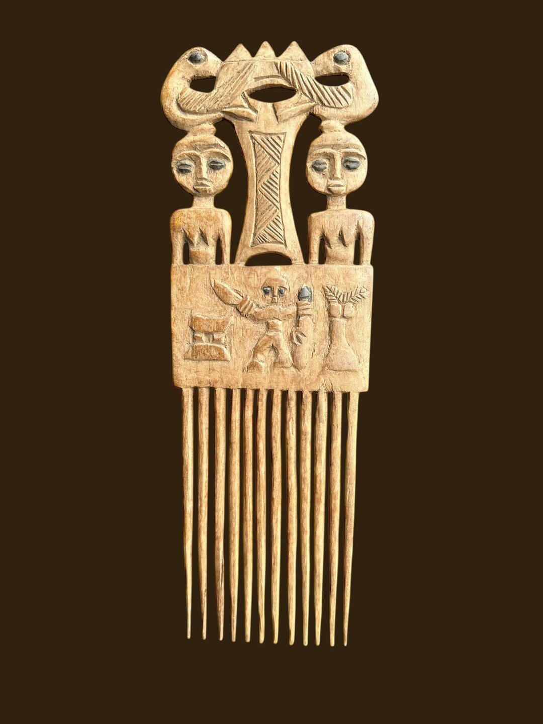 Ghanaian Ashanti Comb Duafe: Akan Wood Carving, Tribal Hair Pick, Wall ...