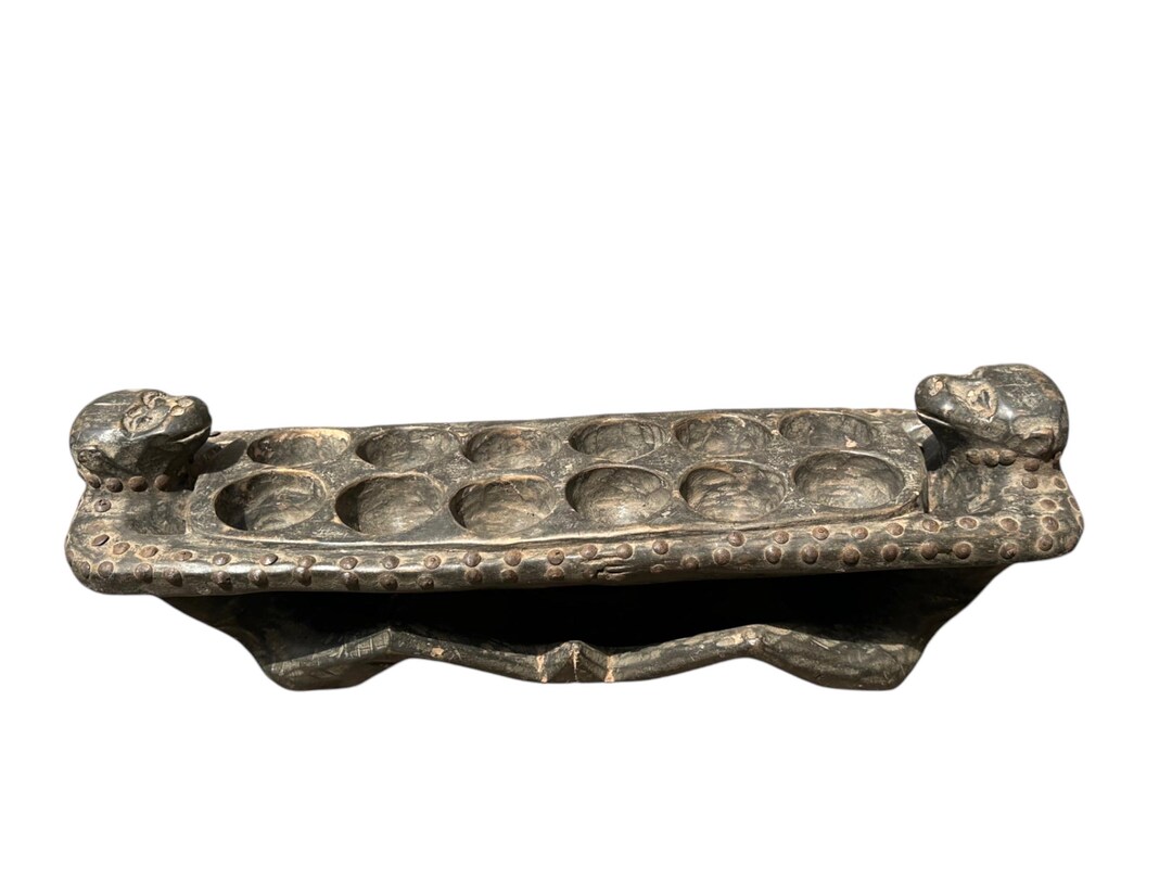 Antique Mancala Board Game, African Carved Wooden Game Made in Ghana ...