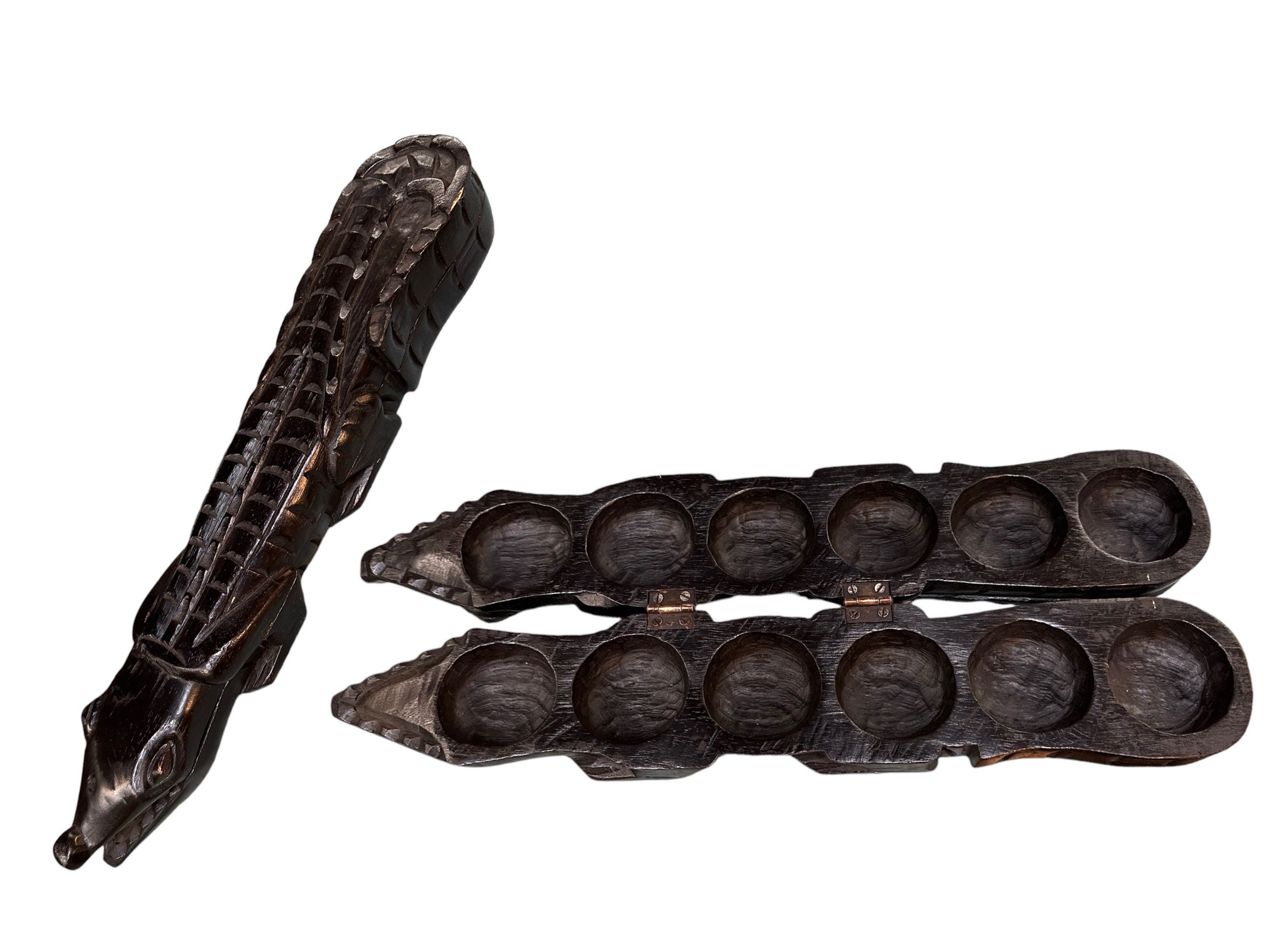 Antique Mancala Crocodile Board Game, African Carved Wooden Foldable ...