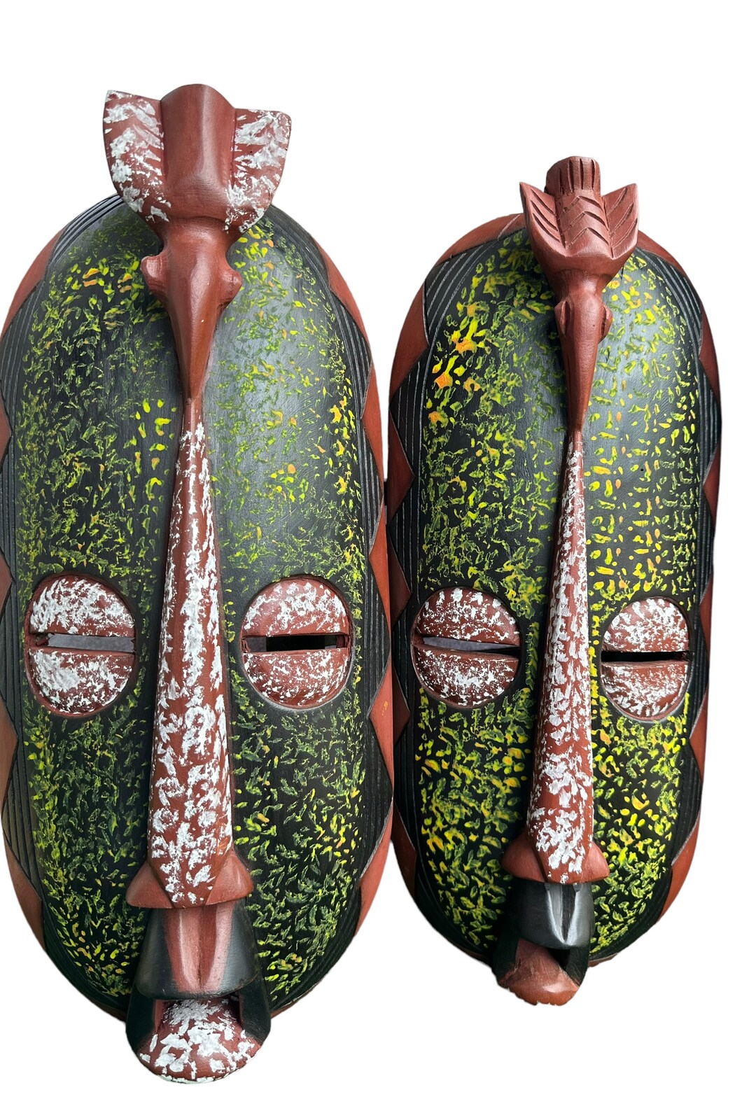 African Safari Mask - Green Bird of Happiness Wooden Mask With Beads ...