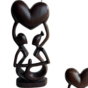 Handcrafted Wood Carved Sculpture, Symbolic Lovers Tabletop Statue ...