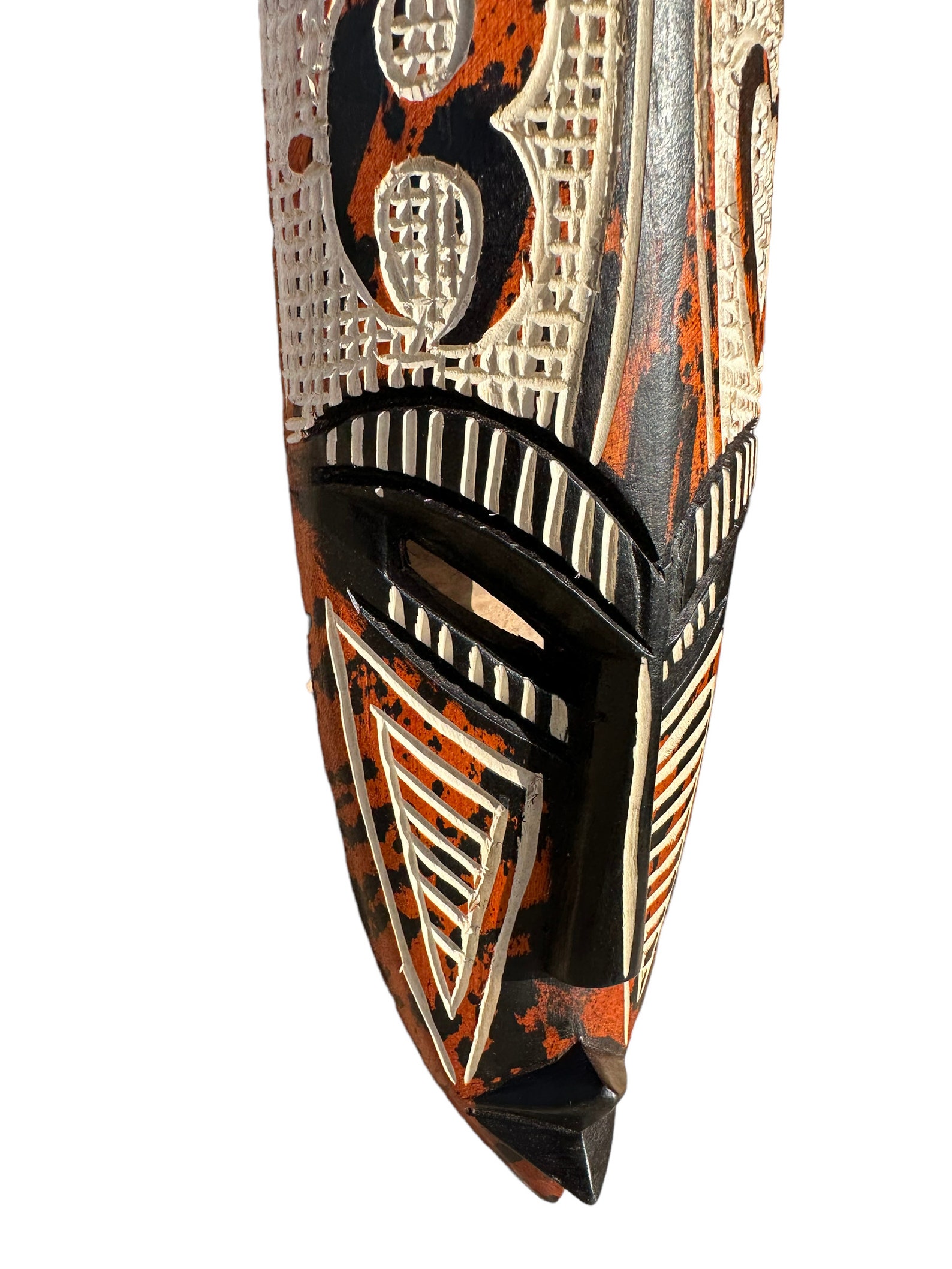 African Fang Mask Natural Wood Wall Decor, Orange Ghanaian Adinkra Wall ...