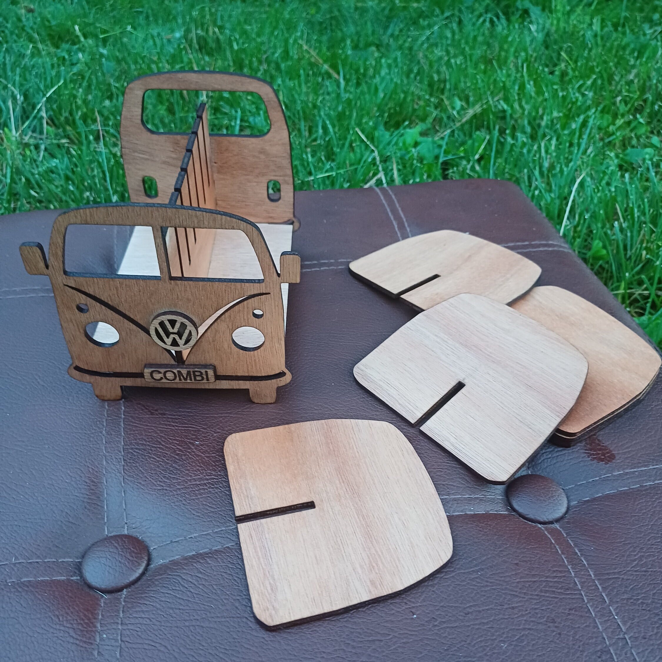 Vintage Volkswagen VW Combi Van With 6 Coasters DXF-SVG Laser Cut File ...