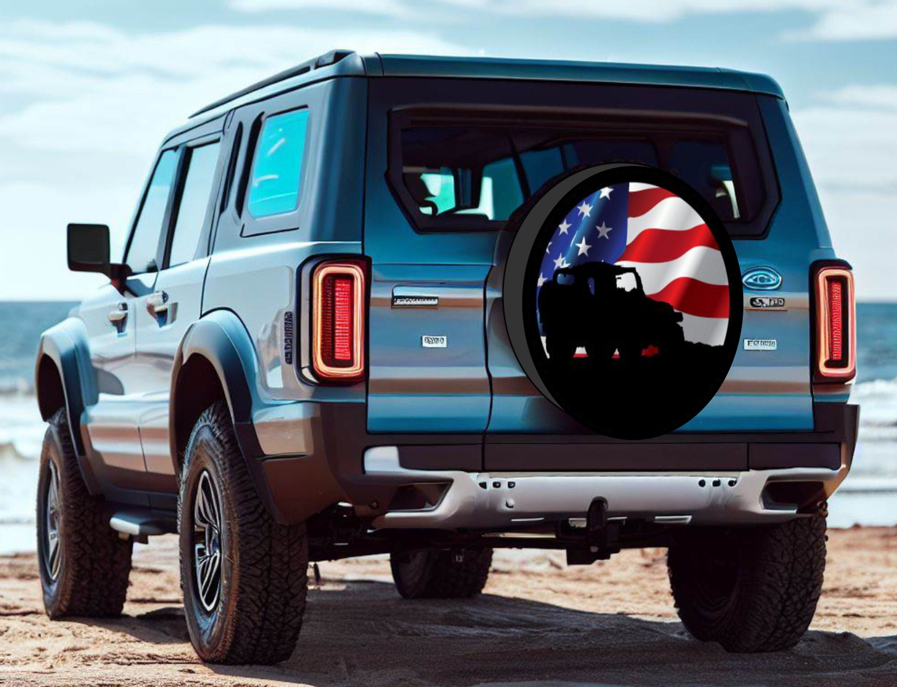 Jeep Shadow Wavy Flag Spare Wheel Tire Cover With a Camera Hole ...