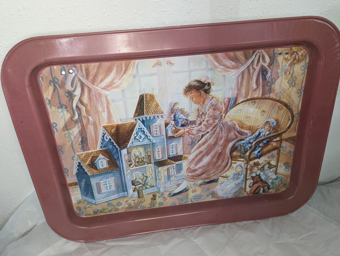 Vintage Metal Folding Lap Tray "playing With Dolls" - Etsy