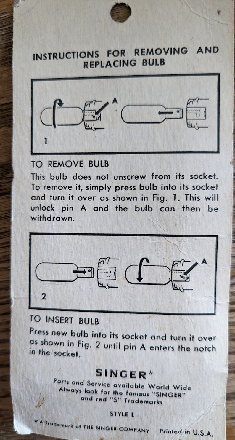 Vintage Singer Sewing Machine Light Bulb - Etsy