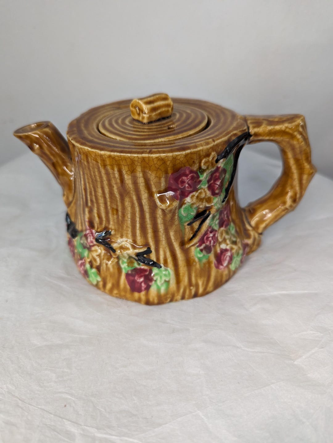 Vintage Tea Pot Tree Stump Design W/flowers - Etsy