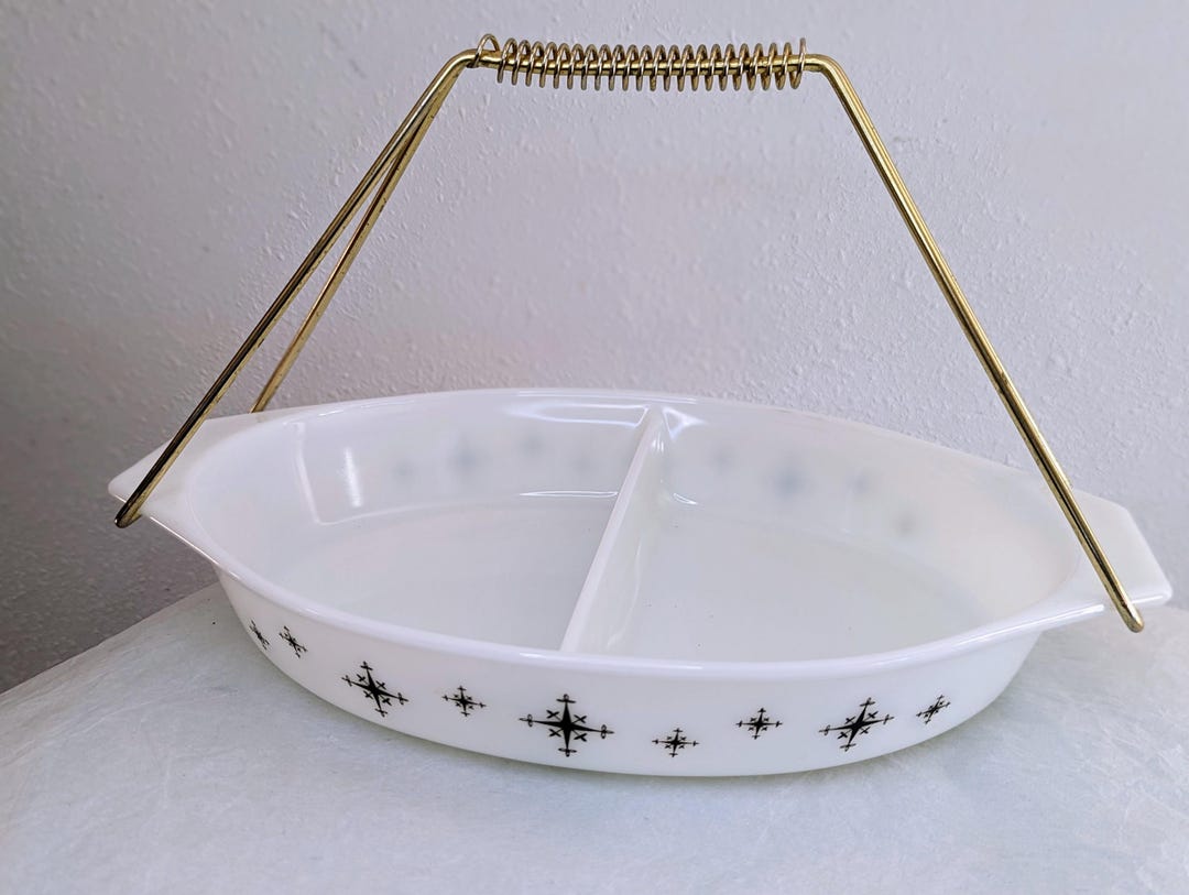 Vintage Pyrex Compass Pattern Divided Serving Dish W/removable Handle ...